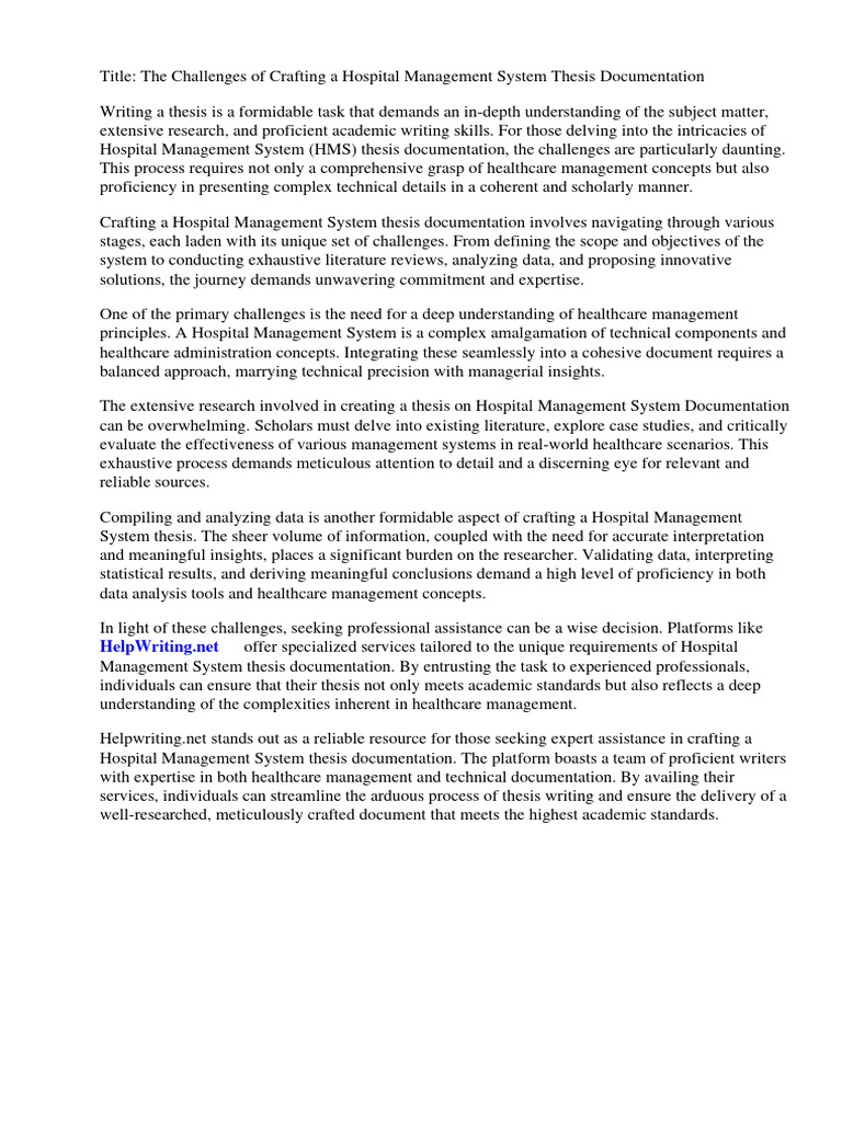 Hospital Management System Thesis Documentation | PDF | Php | Databases