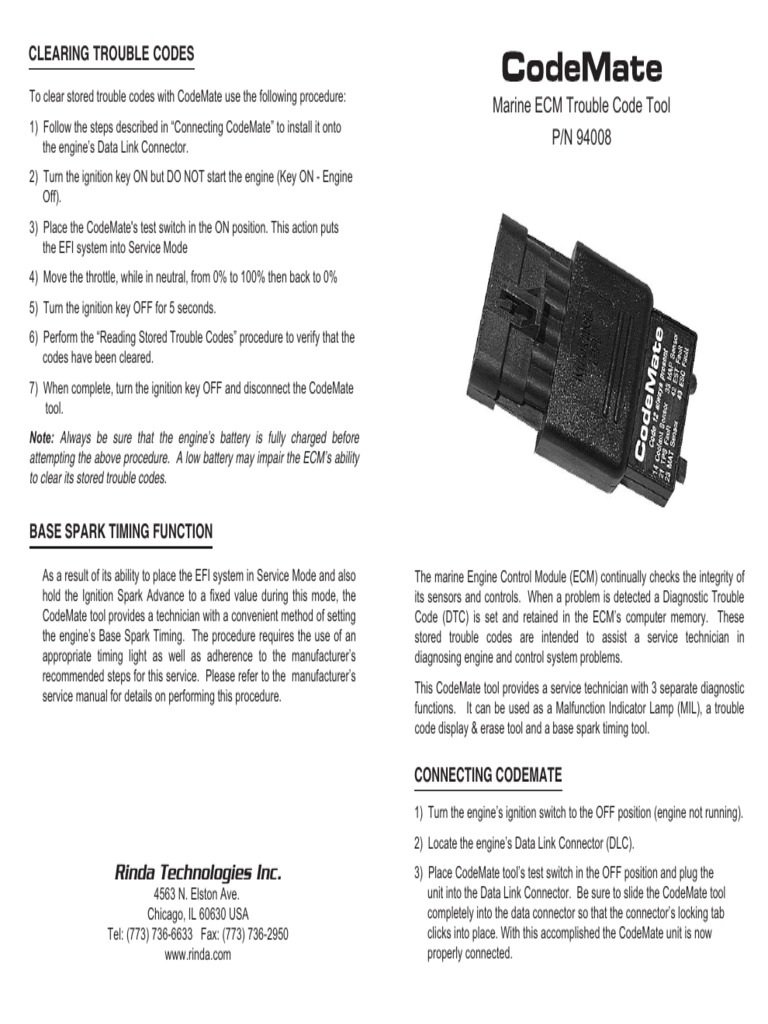 Marine Codemate.vp | PDF | Ignition System | Engine Technology