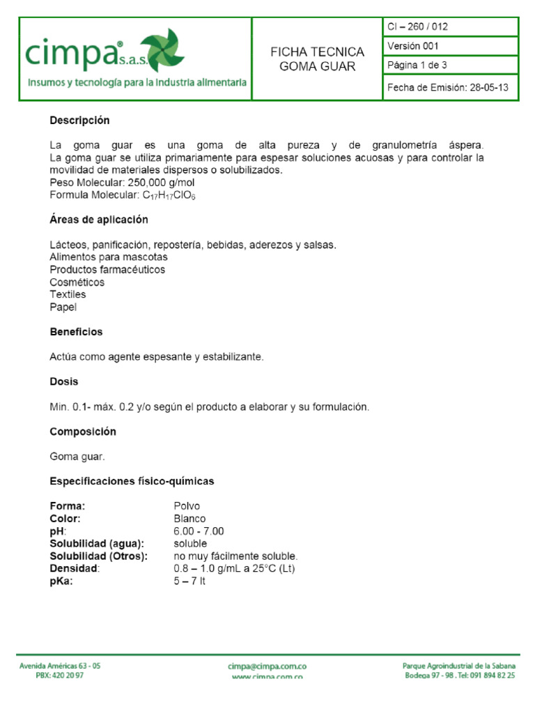 Ficha Tecnica Goma Guar | PDF