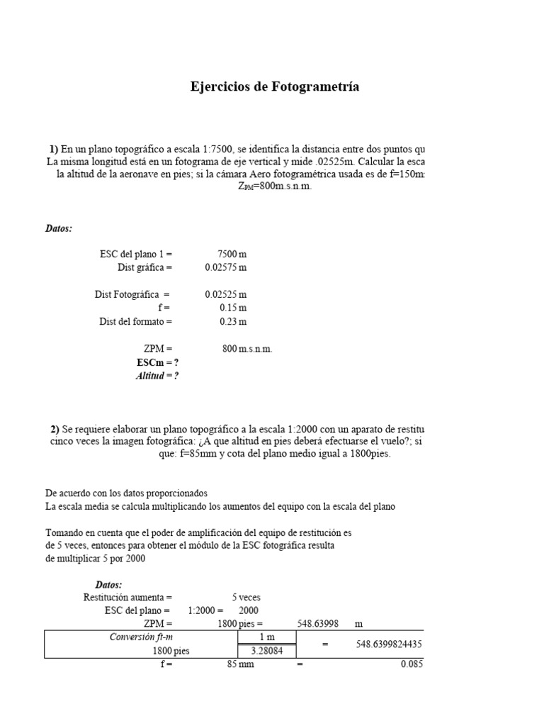 Ejercicios de Fotogrametria | PDF