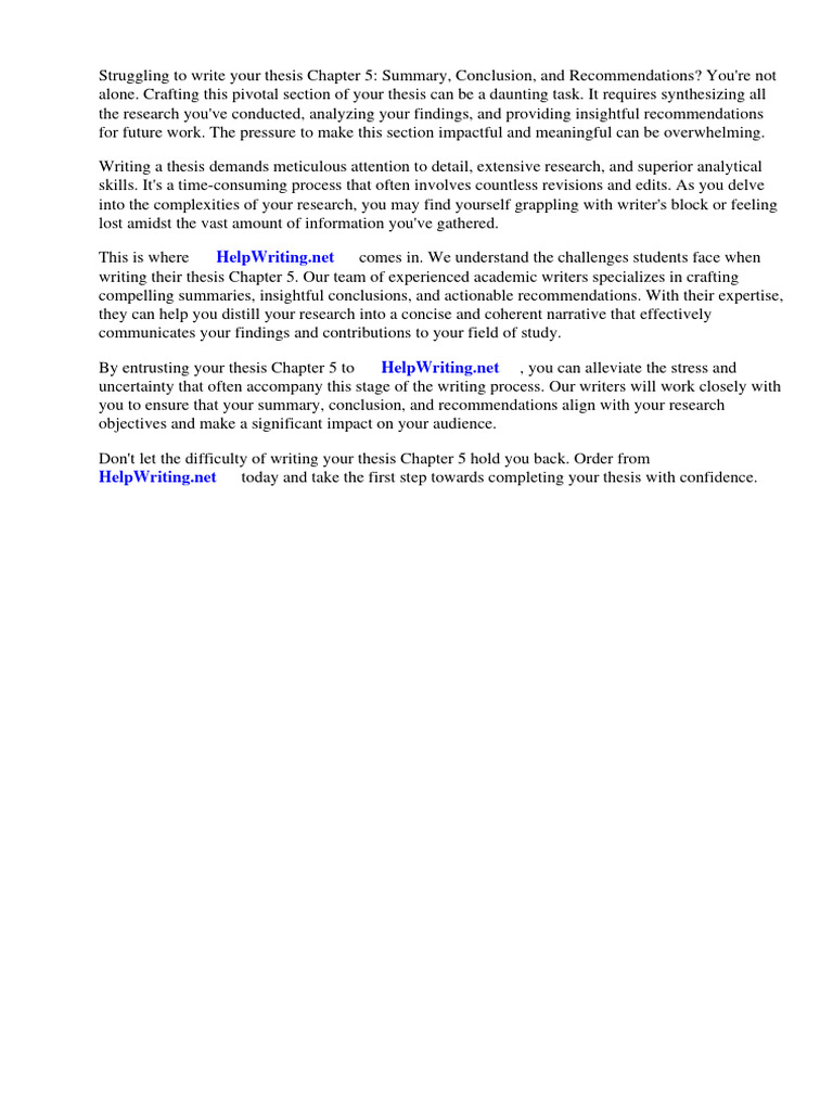 Thesis Chapter 5 Summary Conclusion and Recommendation | PDF