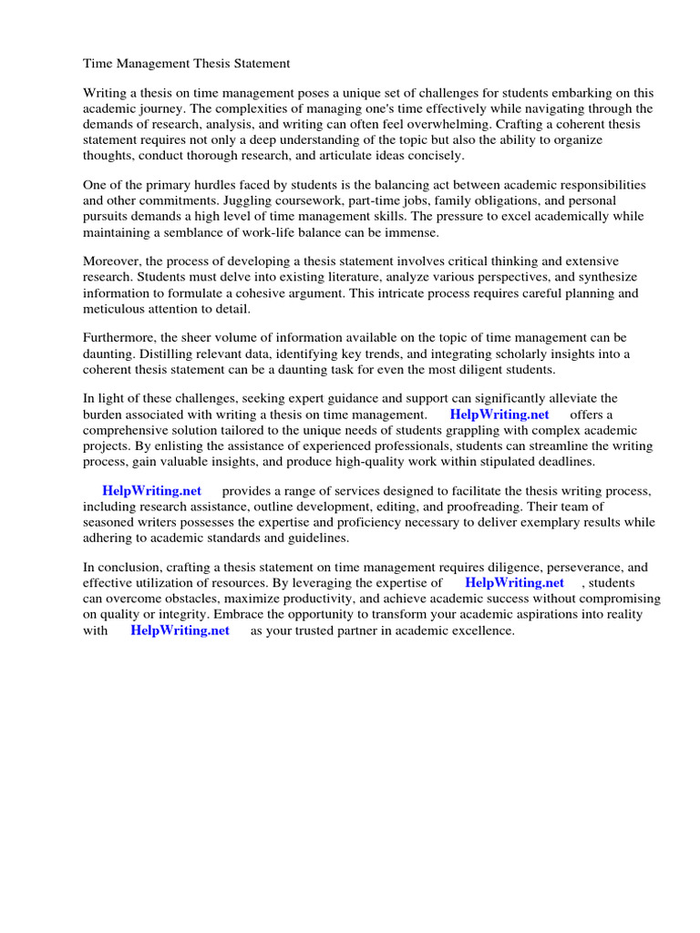 Time Management Thesis Statement | PDF | Time Management | Professional ...