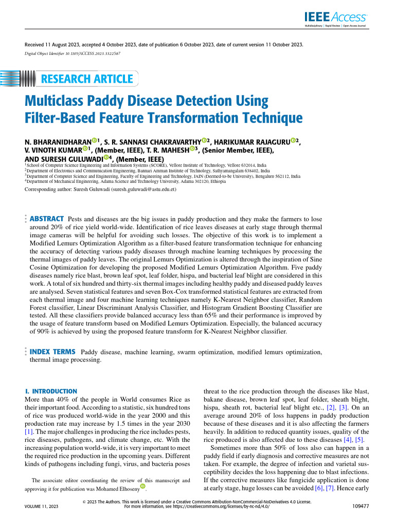 Multiclass Paddy Disease Detection Using Filter-Based Feature ... Multiclass Paddy Disease Detection Using Filter-Based Feature ...