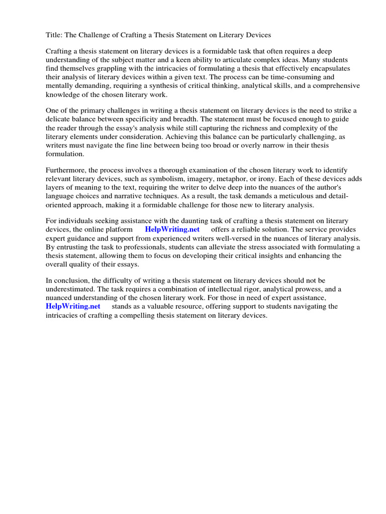 Thesis Statement Literary Devices | PDF | Essays | Thesis
