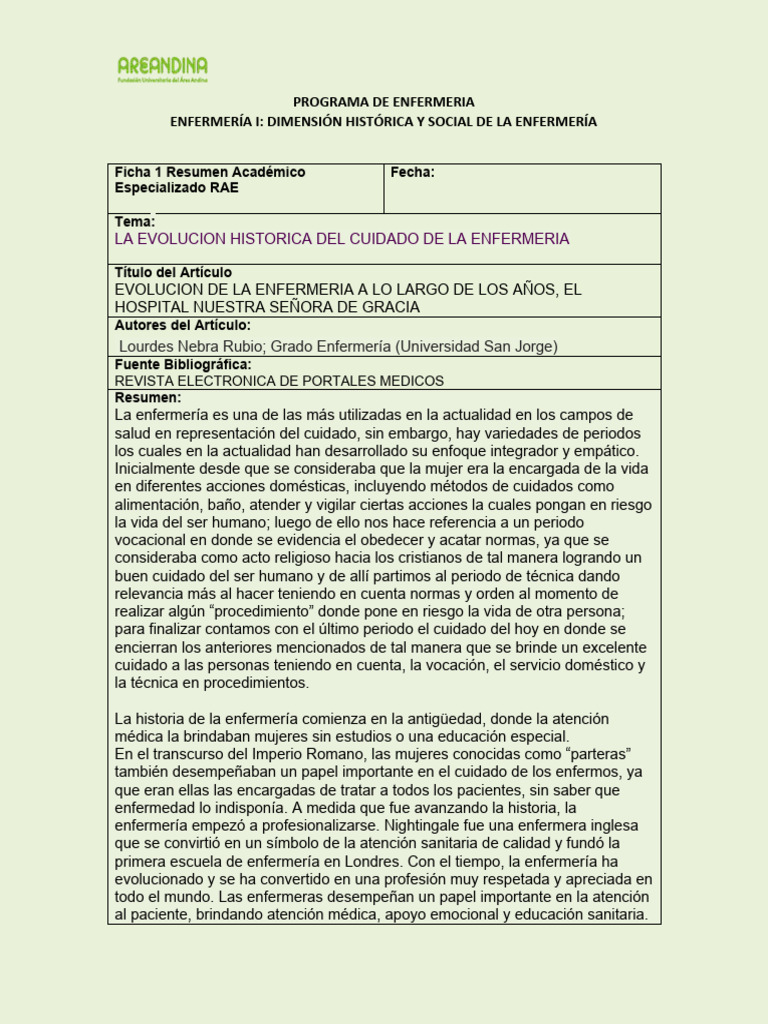 Ficha RAE | PDF | Enfermería | Hospital