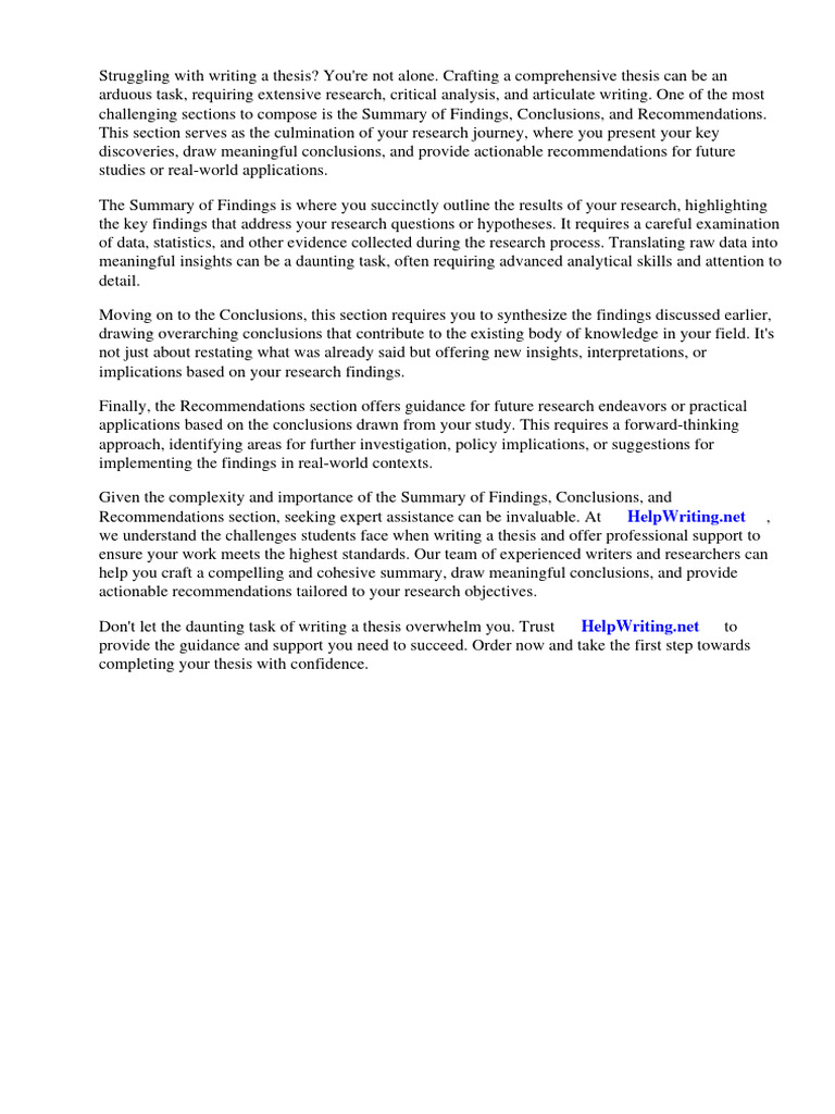 Summary of Findings Conclusions and Recommendations Thesis Sample | PDF | Statistics | Thesis