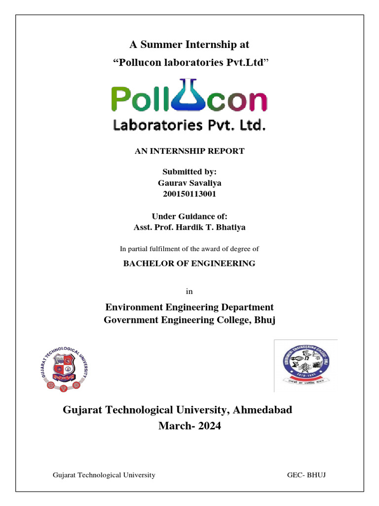 A Summer Internship at "Pollucon Laboratories PVT - LTD" | PDF | Ph ...