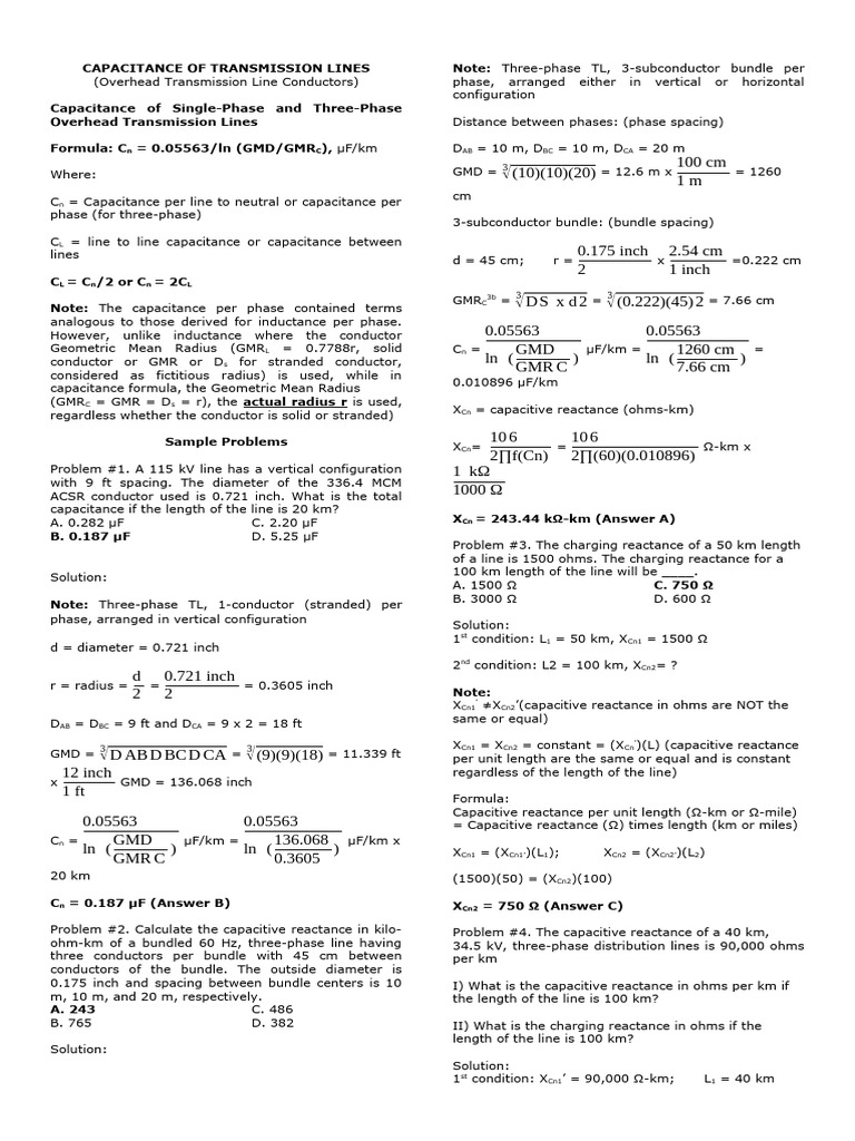 GMD GMR Capacitance Sample Problems | PDF | Electric Power Transmission | Metrology