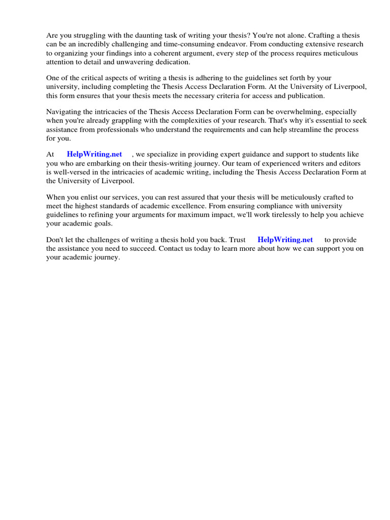 Thesis Access Declaration Form University of Liverpool | PDF | Thesis