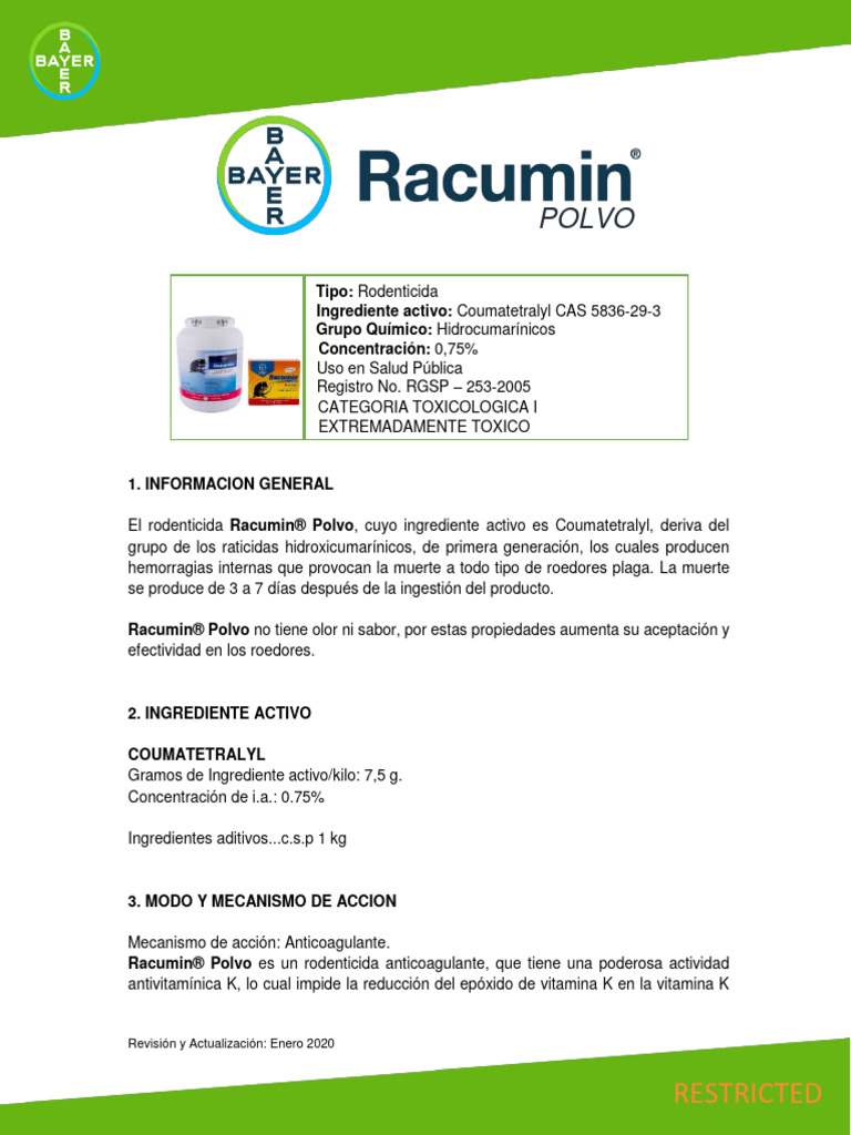 FICHA TECNICA- RACUMIN | PDF | Alimentos | Agua
