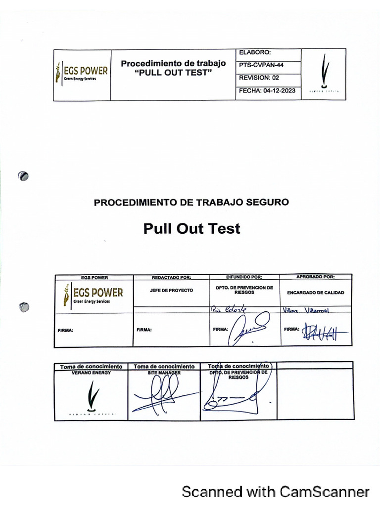 Procedimiento Pull Out Test | PDF
