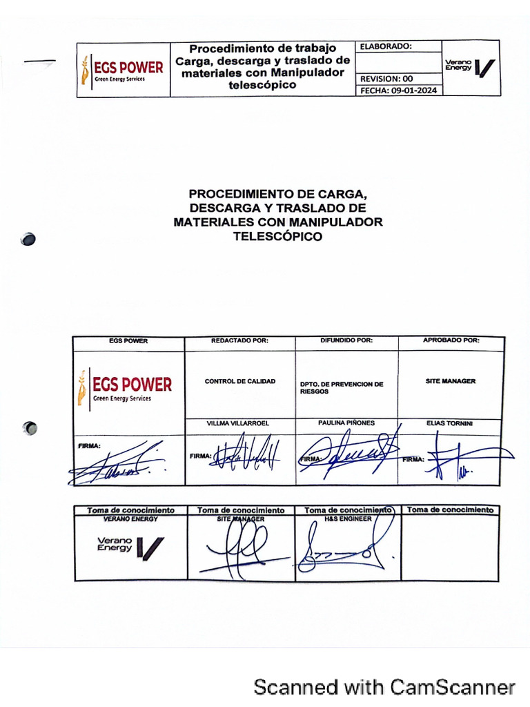 Procedimiento Carga, Descarga y Traslado de Materiales Con Manipulador Telescópico | PDF