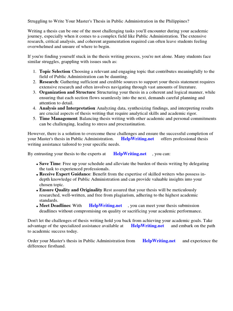 Sample Thesis For Master in Public Administration in The Philippines ...