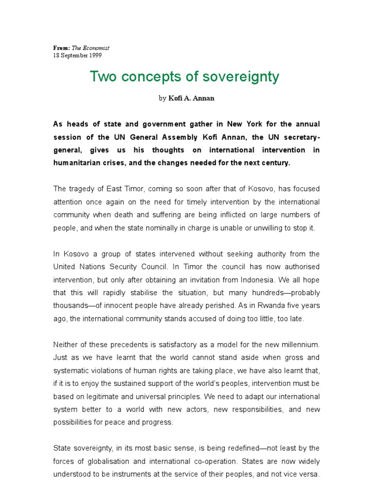 Two Concepts of Sovereignty | PDF | Kofi Annan | United Nations