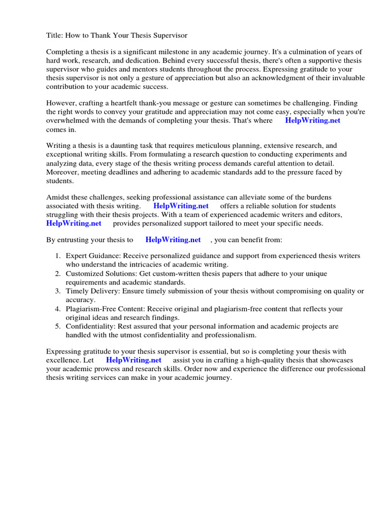 How To Thank Your Thesis Supervisor | PDF
