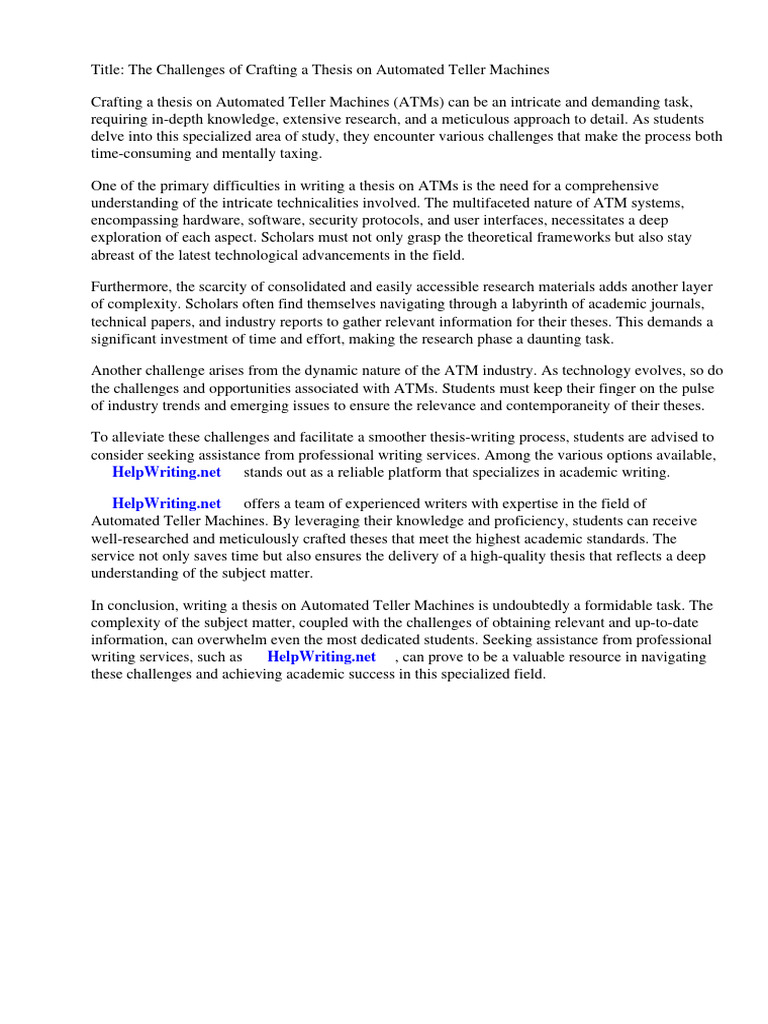 Thesis On Automated Teller Machines | PDF