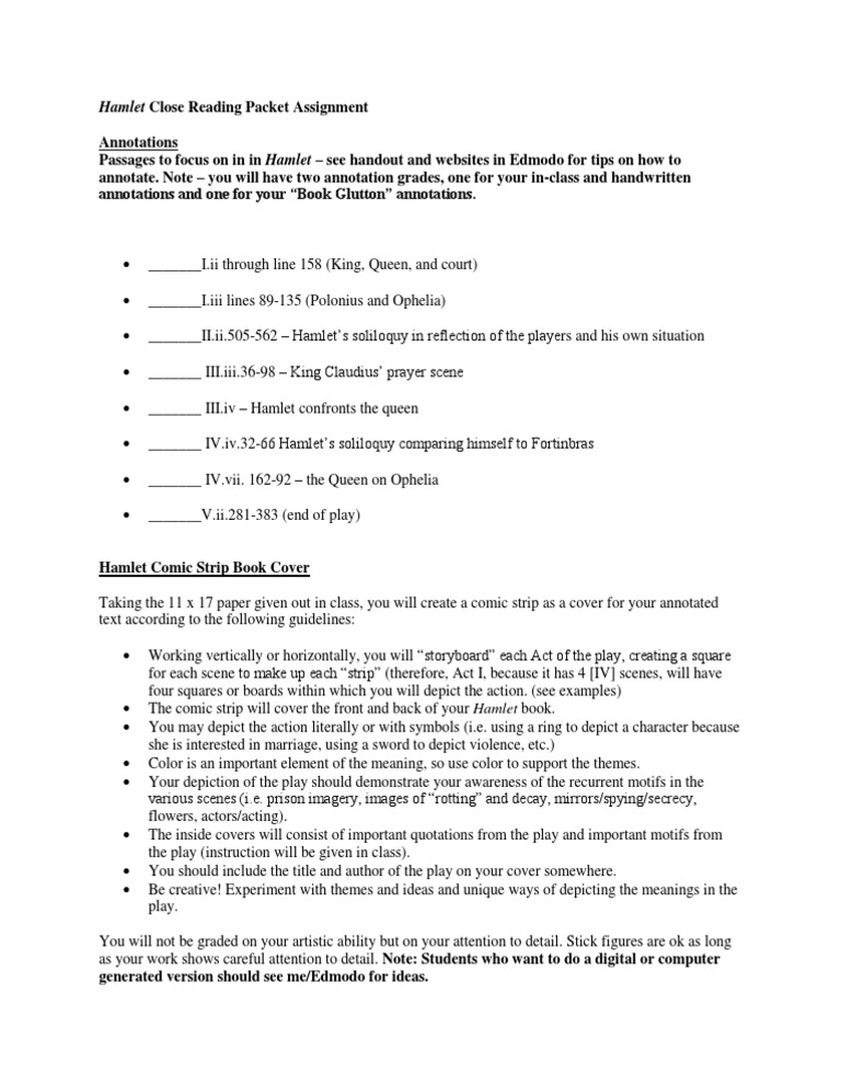 Hamlet Close Reading and Comic Assignment | PDF | Art | Classics