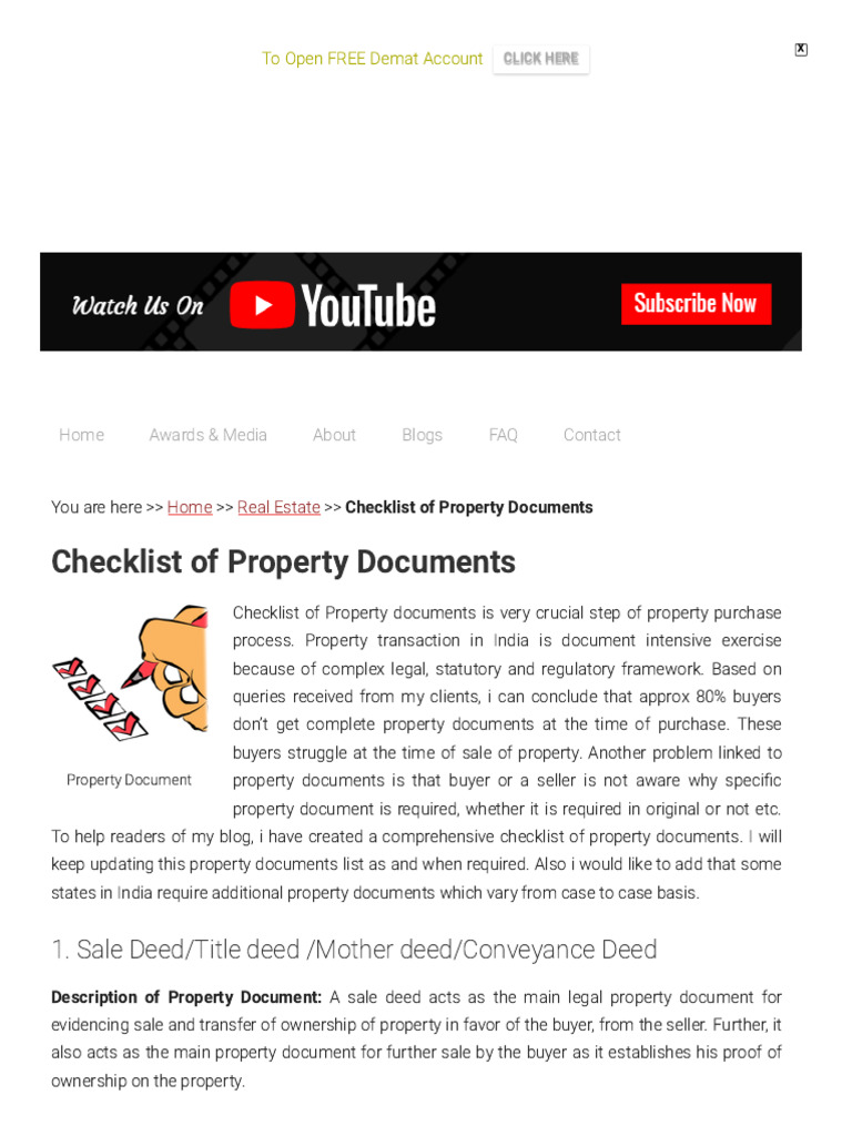 Property Documents Checklist for Buyers | PDF | Law