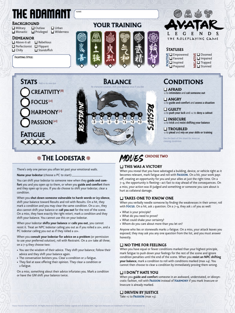 Avatar Legends RPG Character Sheet | PDF
