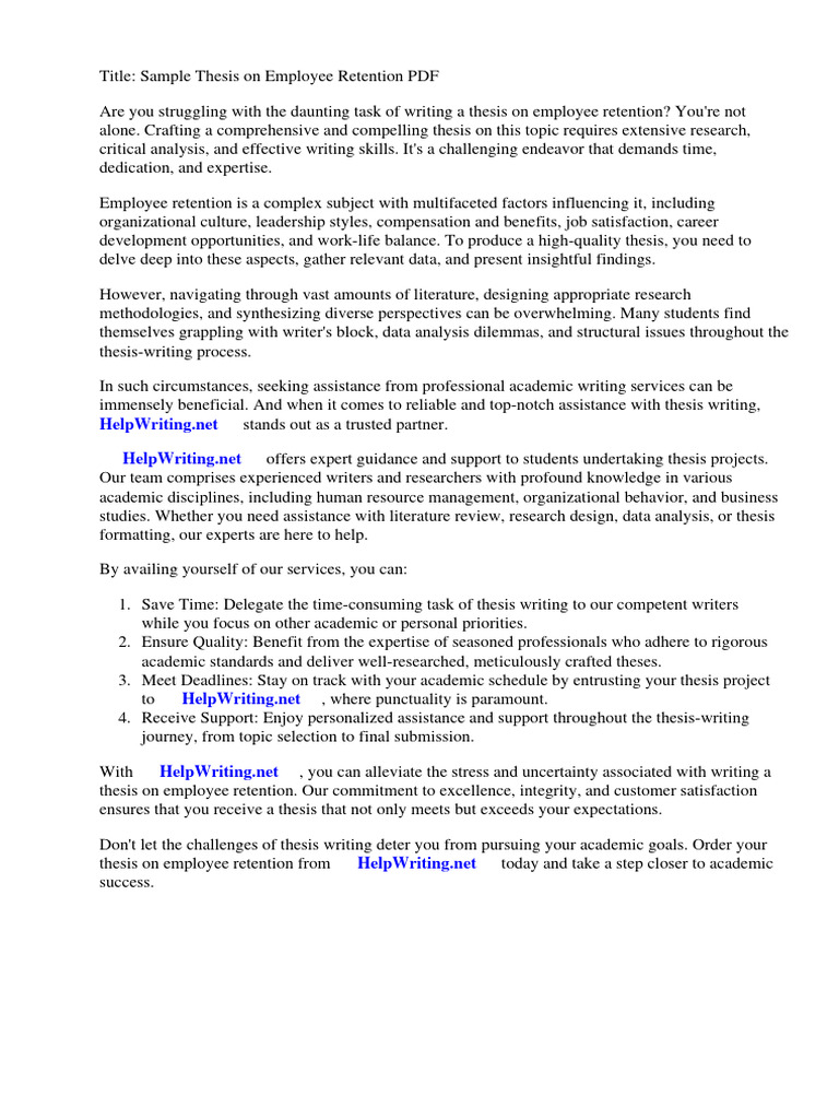 Sample Thesis On Employee Retention PDF | PDF | Employee Retention ...