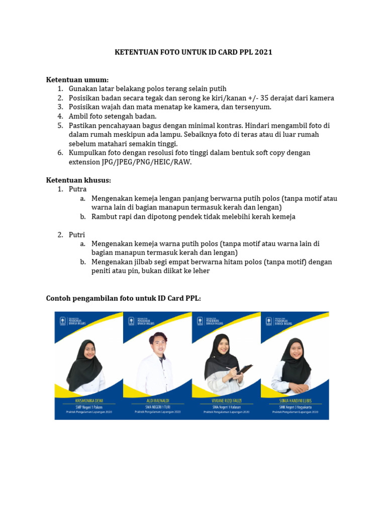 Ketentuan Foto ID Card PPL 2021 | PDF