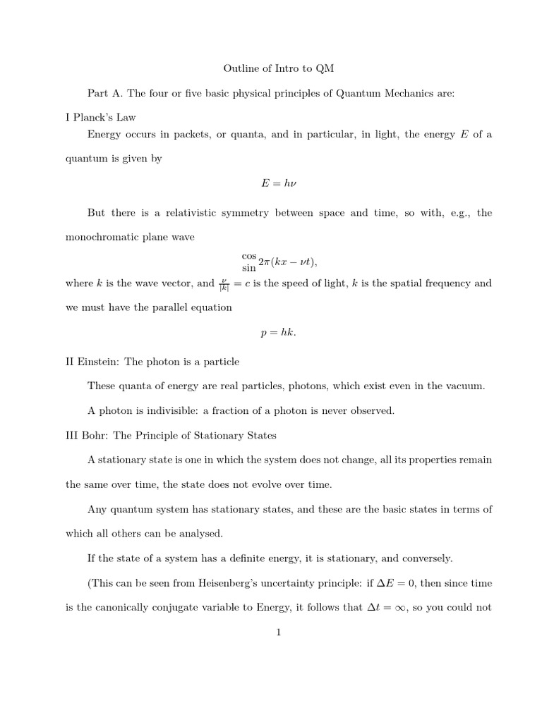 Outline of The Foundational Principles of Quantum Mechanics | PDF