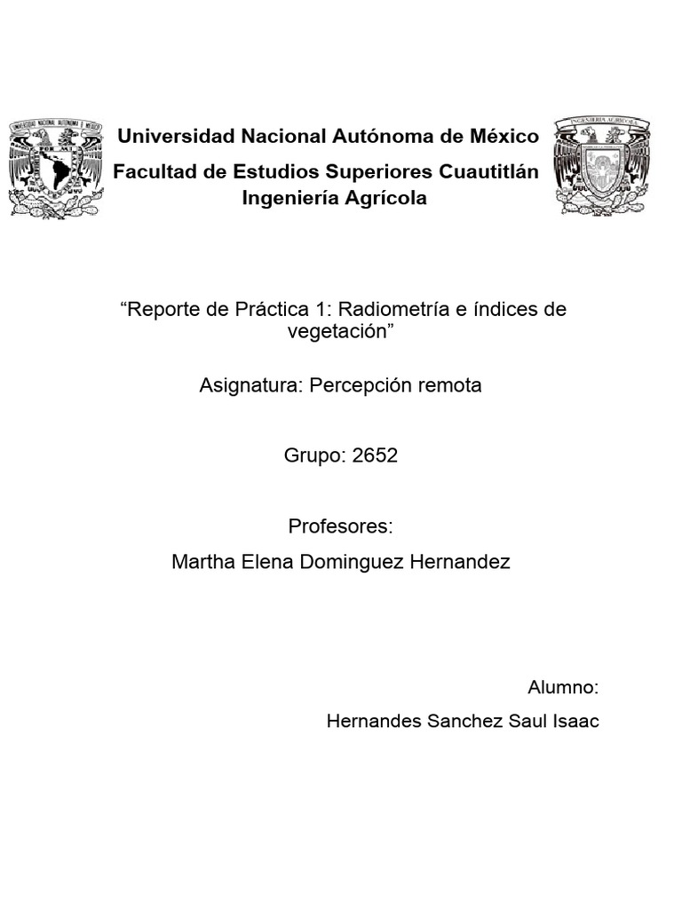 Practica 1 - Radiometria e Índices de Vegetación | PDF | Espectro ...