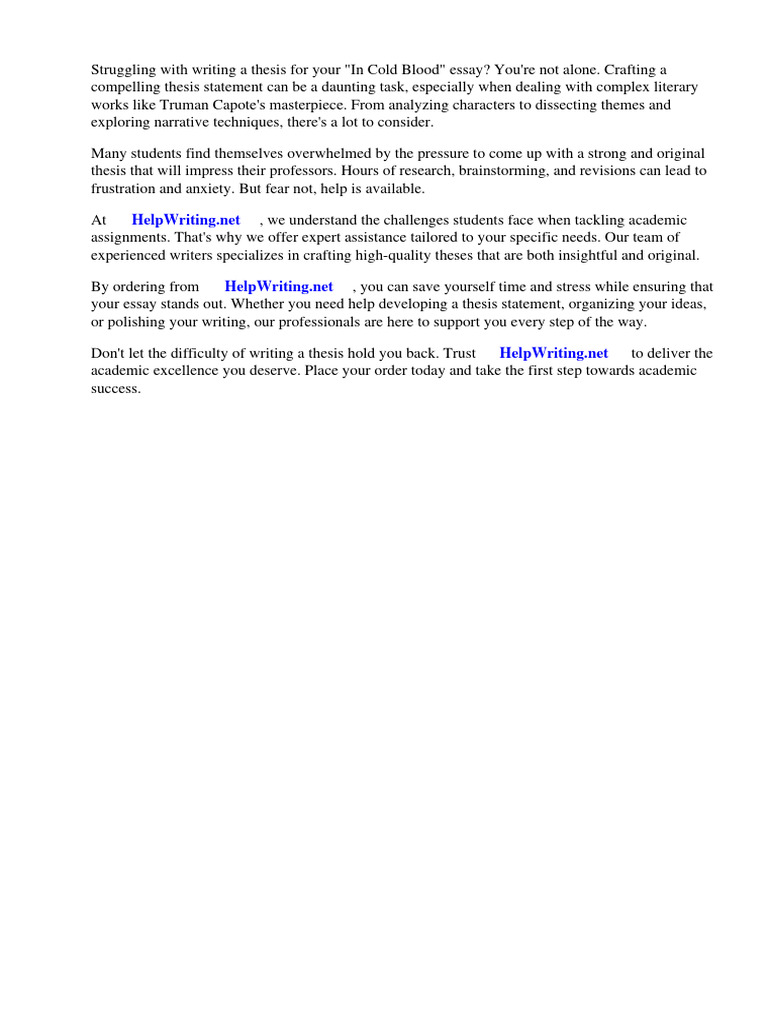 Thesis Help for "In Cold Blood" Essays | PDF