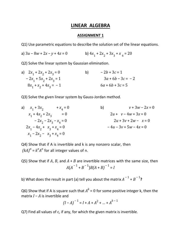 LA Assignment 1 | PDF | System Of Linear Equations | Matrix Theory