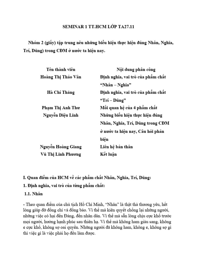 Seminar 1 TTHCM | PDF