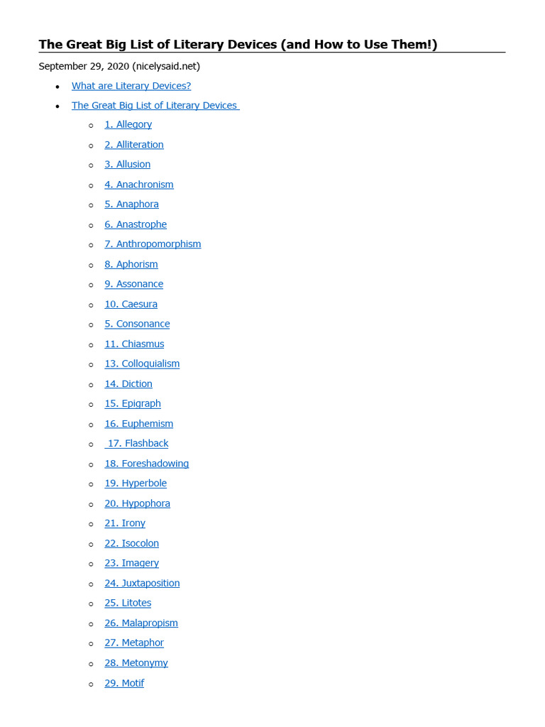 The Great Big List of Literary Devices | PDF | Narration | Irony