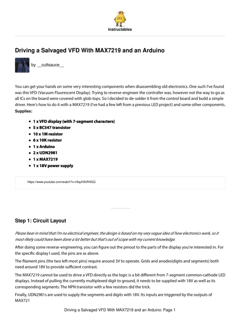 Driving A Salvaged VFD With MAX7219 and An Arduino | PDF | Arduino | Computer Science