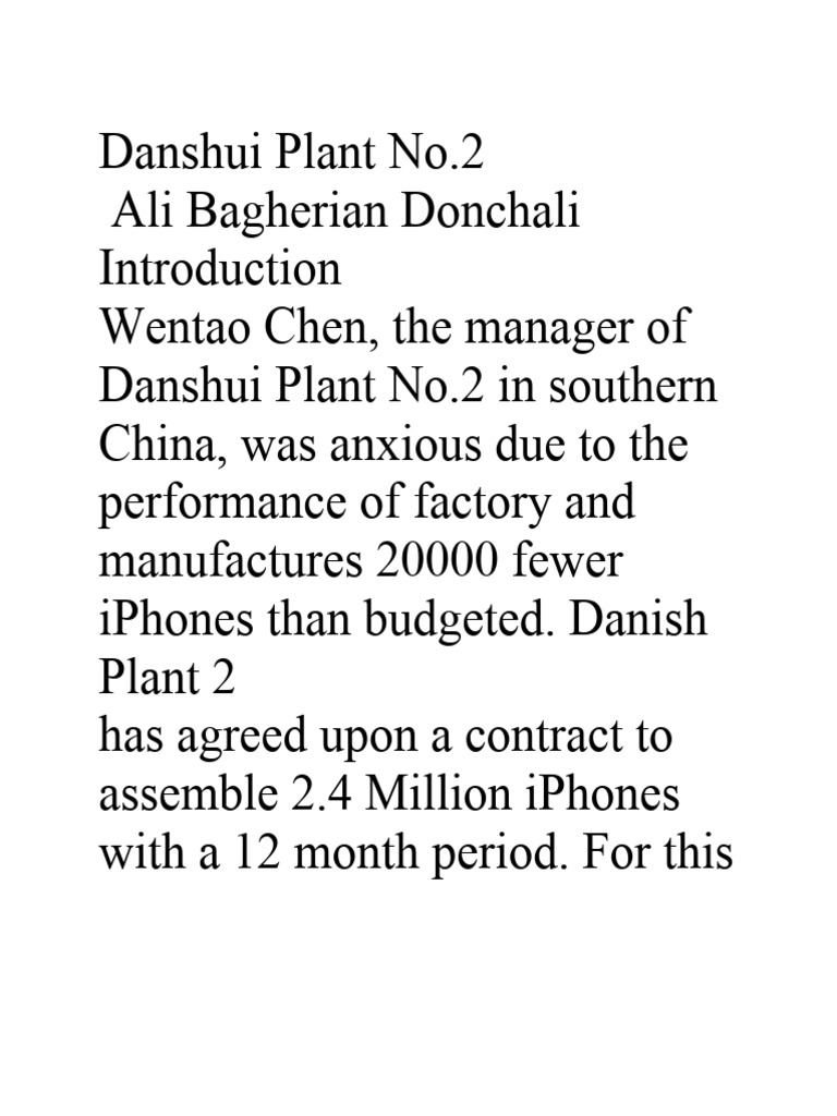 Danshui Plant No.2 iPhone Production Analysis | PDF | Variance | Apple Inc.
