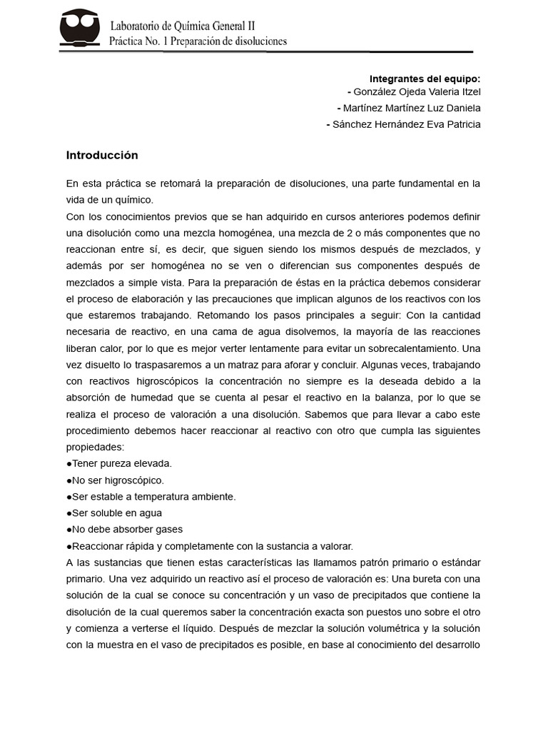 Práctica 1. Preparación de Disoluciones | PDF | Valoración | Química