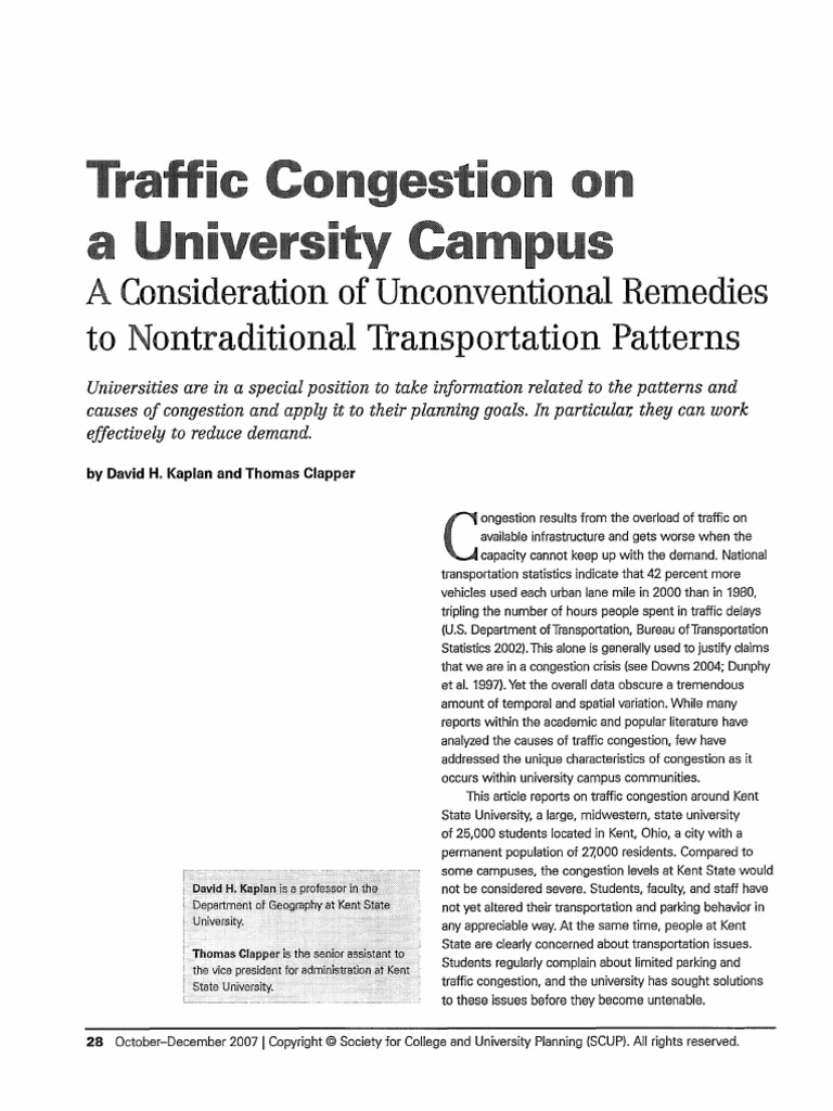Traffic Congestion On A University Campus | PDF | Traffic Congestion ...
