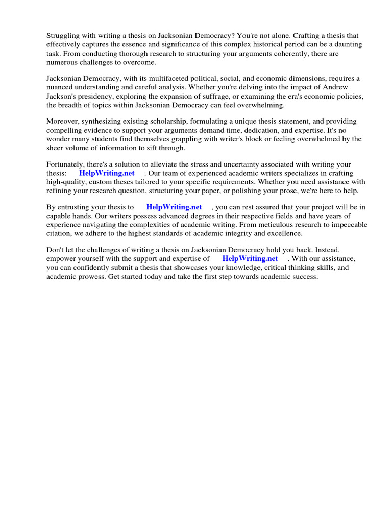Thesis For Jacksonian Democracy | PDF | Andrew Jackson | Democracy