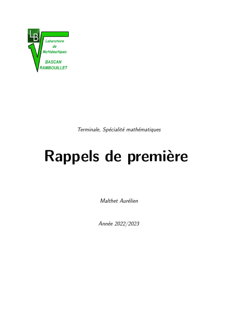 SpeMaths Rappel 1ere | PDF