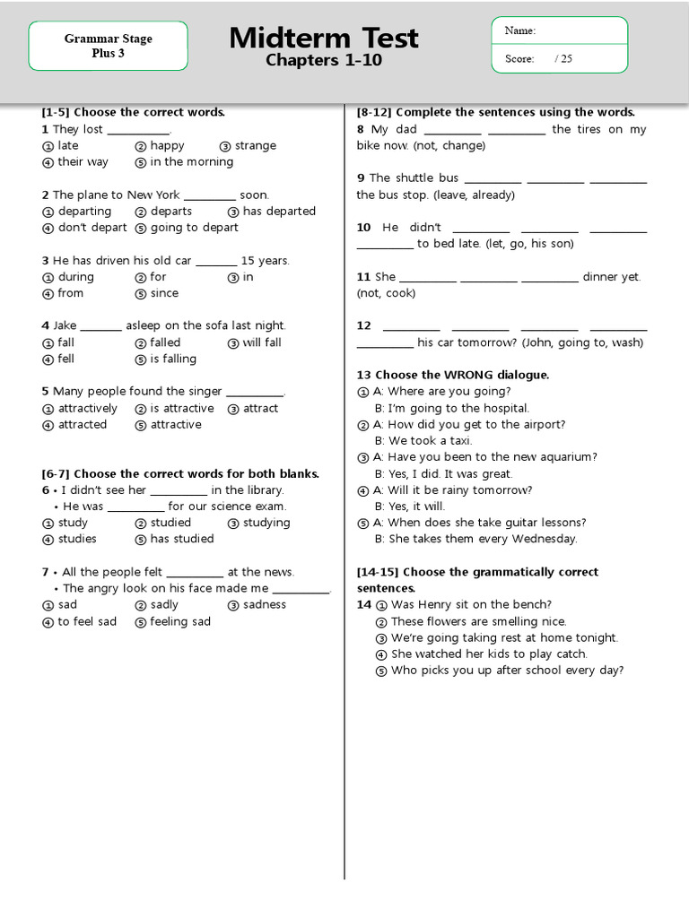 Grammar Stage Plus 3_midterm | PDF