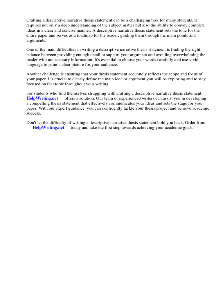 Descriptive Narrative Thesis Statement | PDF | Essays | Narrative