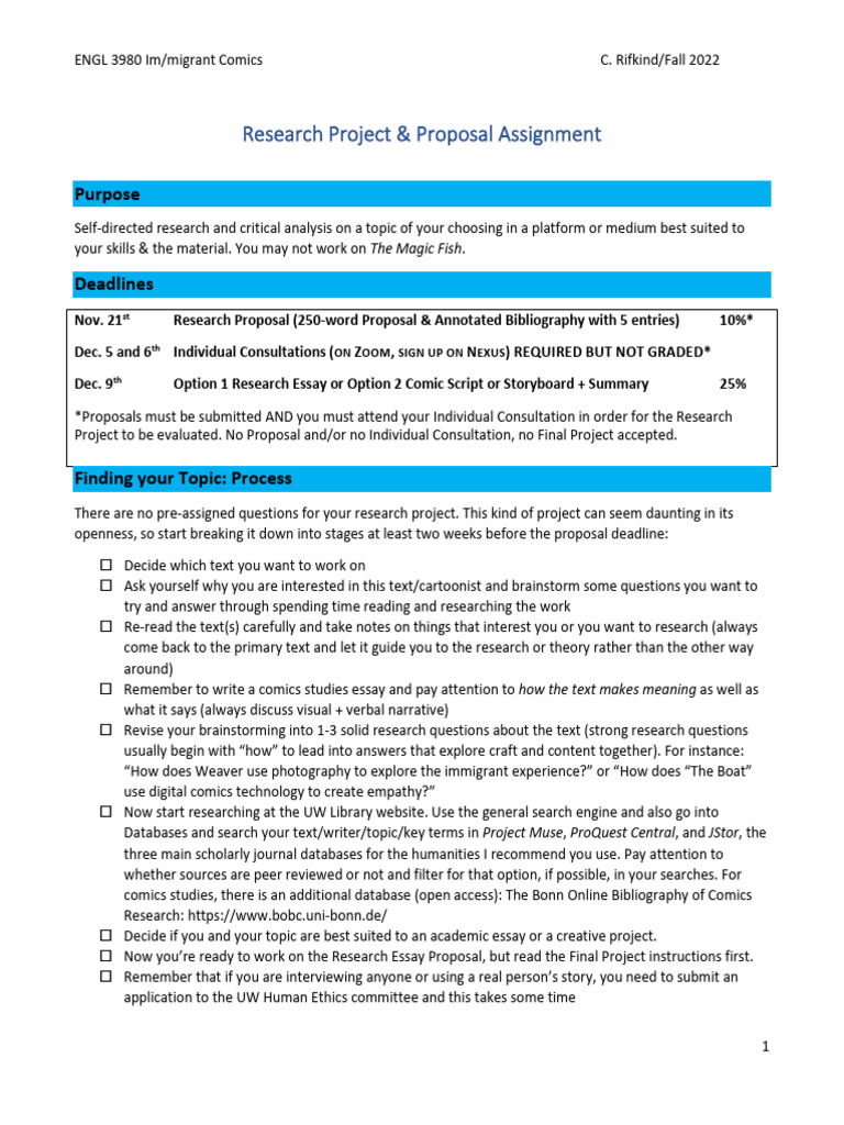 Engl 3980 Research Project and Proposal Assignment | PDF | Essays ...