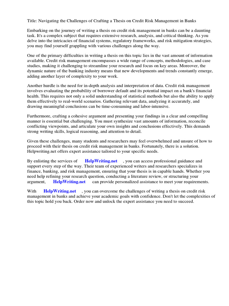 Credit Risk Management in Banks Thesis | PDF | Risk | Risk Management Credit Risk Management in Banks Thesis | PDF | Risk | Risk Management