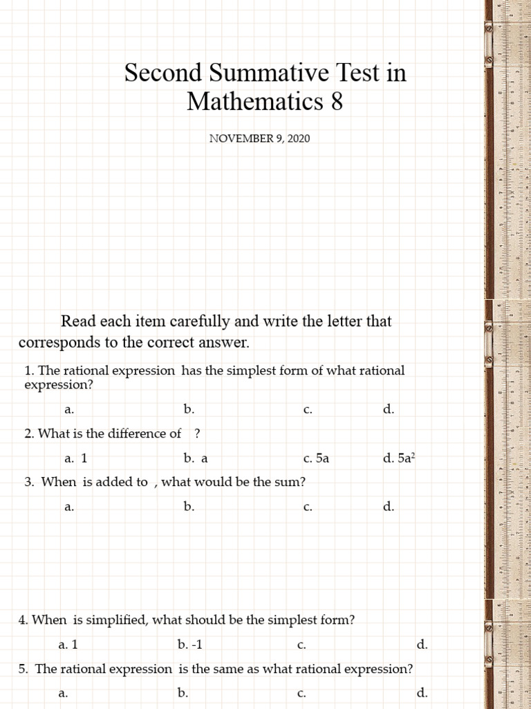 Second Summative Test in Mathematics 8 | PDF Second Summative Test in Mathematics 8 | PDF