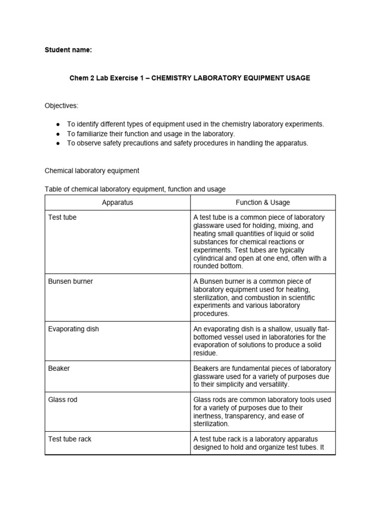 23zu2zy06 - Chem 2 Lab Exercise 1 - Chemistry Laboratory Equipment ... 23zu2zy06 - Chem 2 Lab Exercise 1 - Chemistry Laboratory Equipment ...