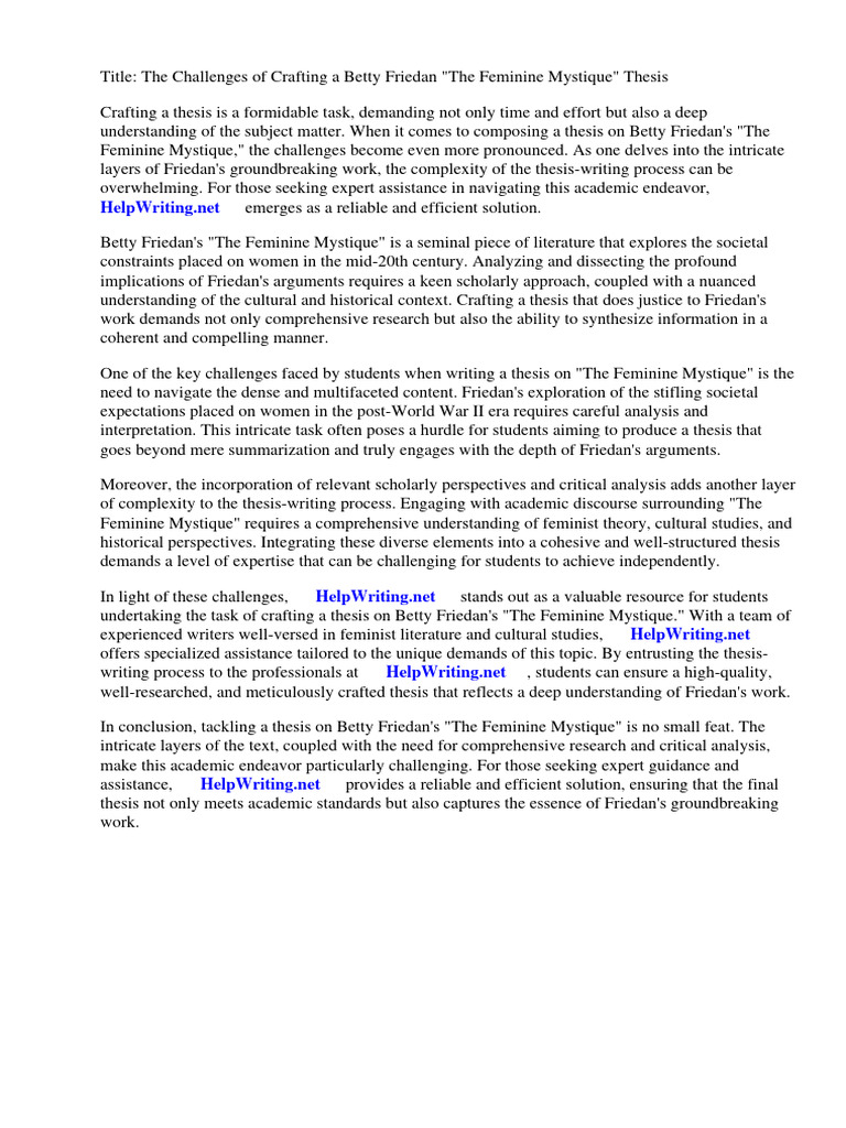 Betty Friedan The Feminine Mystique Thesis | PDF | Social Science