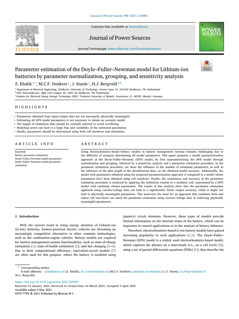 Parameter Estimation of The Doyle-Fuller - Newman Model For Li Ion ...