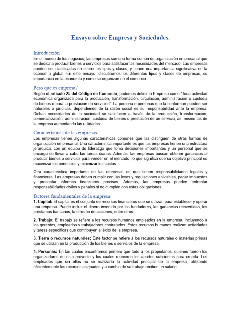 Ensayo sobre Empresa y Sociedades | PDF | Business | Mercado (economía)