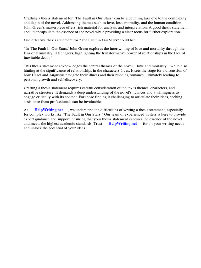 What Is A Good Thesis Statement For The Fault in Our Stars | PDF | Essays