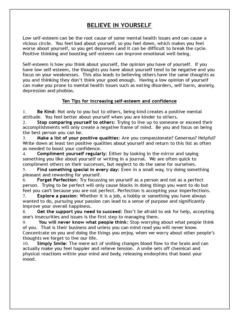 Believe in Yourself | PDF | Self Esteem | Mental Disorder