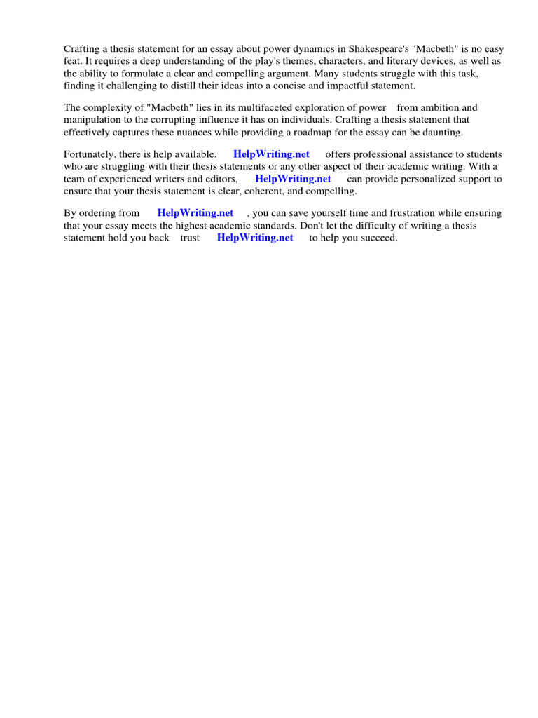 Thesis Statement For Macbeth About Power | PDF | Macbeth