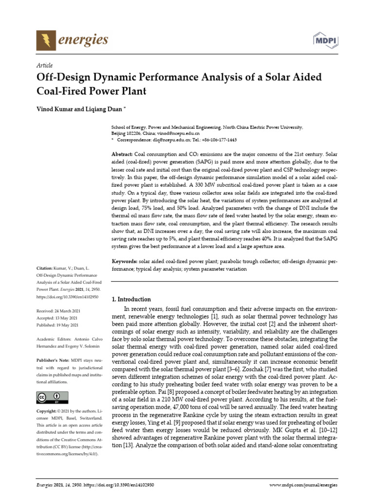 Off-Design Dynamic Performance Analysis of A Solar | Download Free PDF ... Off-Design Dynamic Performance Analysis of A Solar | Download Free PDF ...